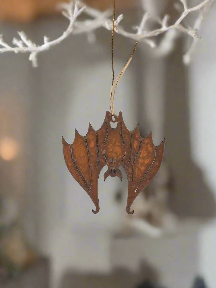 Hanging Bat Rustic Metal Ornament – Summer Beam Books